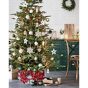 Snowman Bird Christmas Tree Collar Tree Box Stand Cover,Artificial/Pencil/Silm/Skinny Tree Ring 6 Packs Collapsible Tree Skirt for Christmas Xmas Tree Decorations,Retro Christmas Red Snowflake 17"x10"