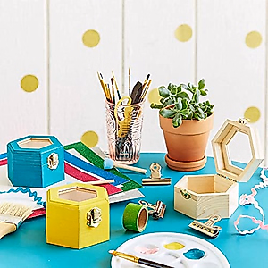 Unfinished Hexagon Wood Jewelry Box with Window and French Buckle (3-Pack)