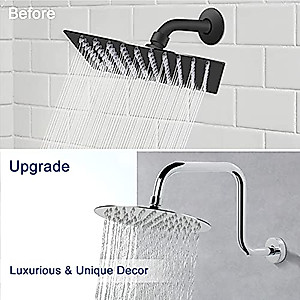 NearMoon S Shape Shower Extension Arm with Flange, Stainless Steel High Rise Shower Head Extender Pipe, Horizontal Extension Standard 1/2" Connection- Bathroom Accessory, 13 Inch (Chrome Finish)