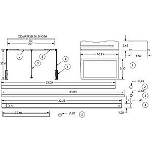 Wardrobe Lift Side-mount Chrome and Black Expanding Heavy duty steel Tubing with Black Plastic Housing, 45 lb Weight Rating (For 33” – 48” openings)