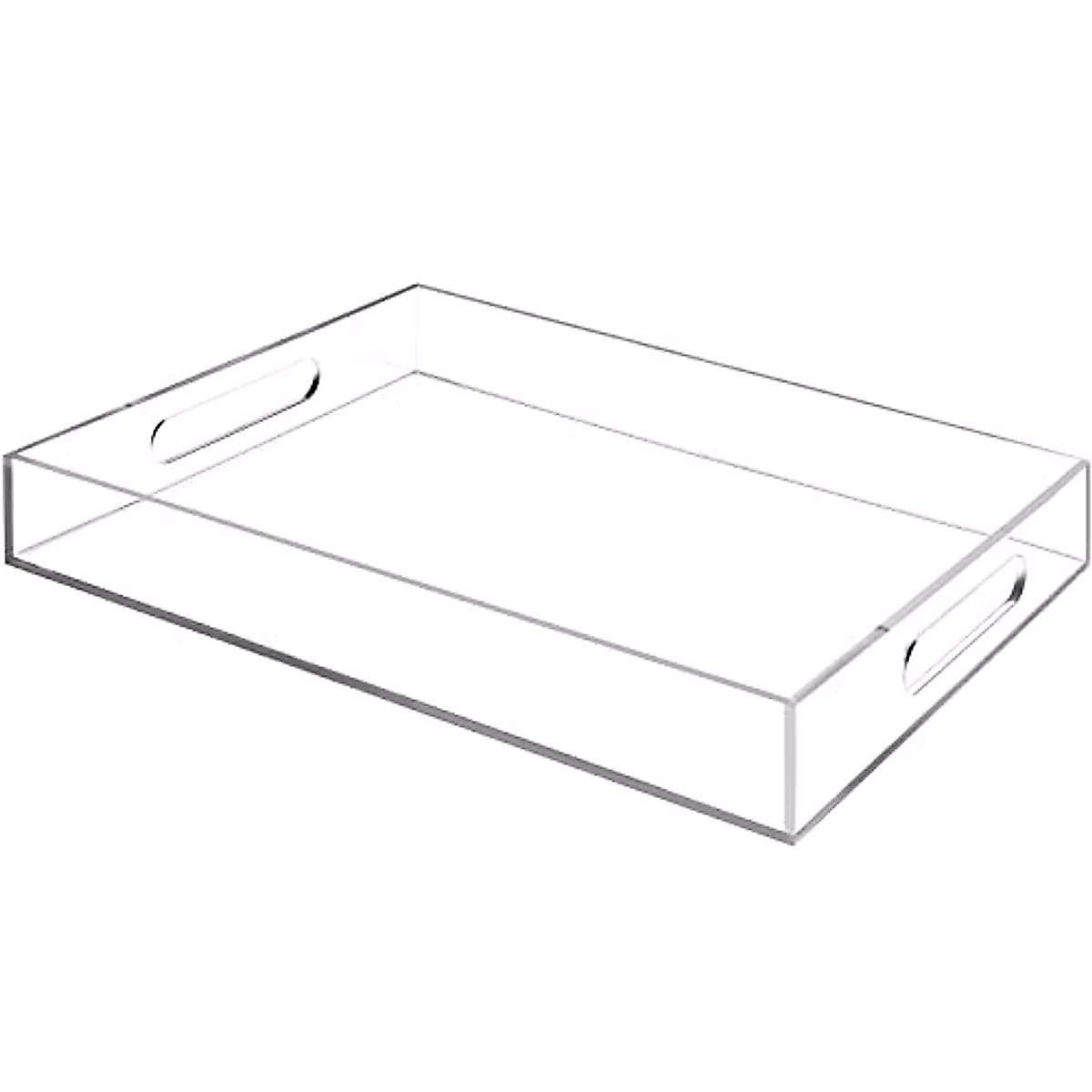 12x16 Clear Acrylic Serving Tray with handle,Spill Proof Rectangular Serving Tray Great For Coffee Table,Food,Wine,Fruit,Makeup Vanity tray,Ottoman Tray,organizer plastic tray for Kitchen and Bathroom