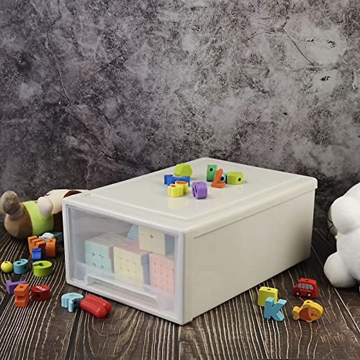 Jandson 4 Pack Stacking Storage Chest Drawer, 12 Quart Organizer Box Bin