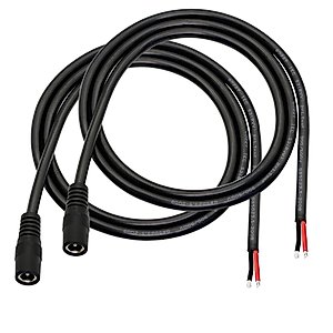DC Power Pigtails Cable,3FT DC 5.5MM x 2.1MM Female Plug to Bare Wire Open End Power Wire Supply Repair Cable,16 AWG Barrel Connector Pigtail for CCTV Security Camera,DVR，LED Strip Light Etc-2 Pcs(F)