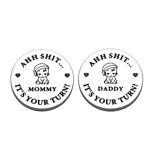 Funny Baby Gift New Dad Mom Decision Coin Gifts for Dad Mom to be, Pregnancy Gifts for First Time Moms Dads Daddy Mummy, Baby Shower Announcement, New Parents Gifts for Fathers Day, Double-Sided