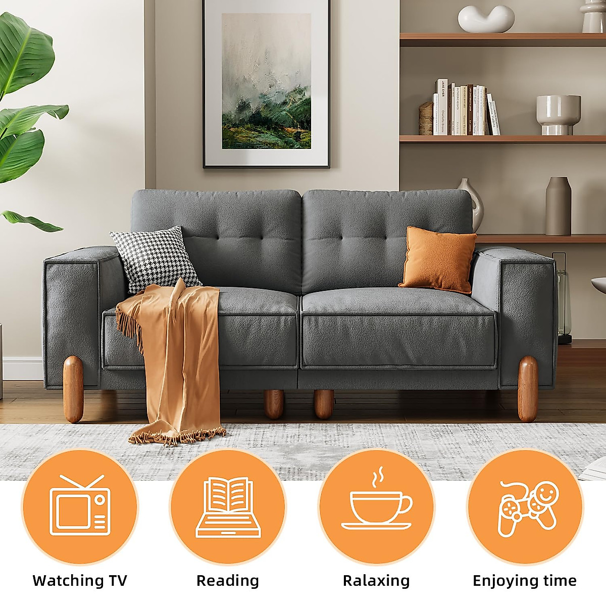 72" Modern Couch for Living Room,2 Seater Couch,Deep Seat Chenille Loveseat Sofa,Comfy Sofa, Cloud Couch,Cream Couch with Pillows for Apartment Small Space (Grey, 72in)