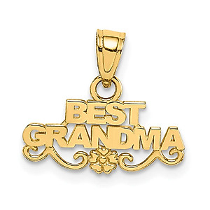 Solid 14k Yellow Gold Best Grandma Pendant Charm - 14mm x 15mm