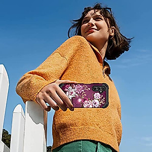 Hocase Heavy Duty Shockproof Protection Soft Silicone Rubber Bumper+Hard Plastic Hybrid Protective Case for Samsung Galaxy A14 5G (6.6" Display) 2023 - Burgundy Flowers