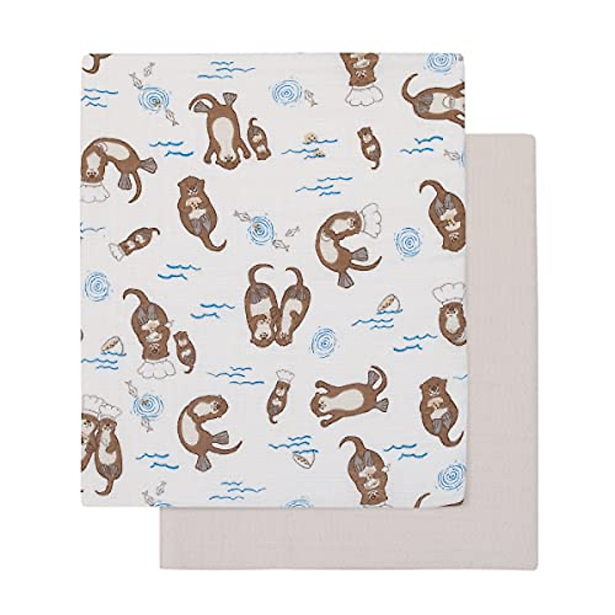 NoJo Chef Otter Brown, Blue and Gray Cookies 100% Cotton 2Pk Muslin Swaddles