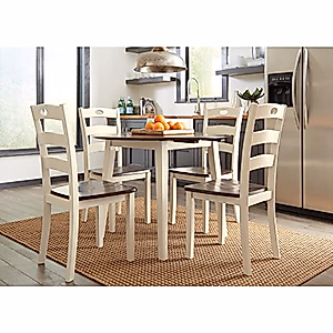 Signature Design by Ashley Woodanville Cottage 40" Round Drop Leaf Dining Table, Cream & Brown