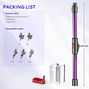 Foldable Extension Wand Compatible with Dyson V7 V8 V10 V11 V15 Cordless Vacuum Accessories, Upgrade Quick Release Wand Replacement for Dyson Stick Vacuum Attachments(Purple)