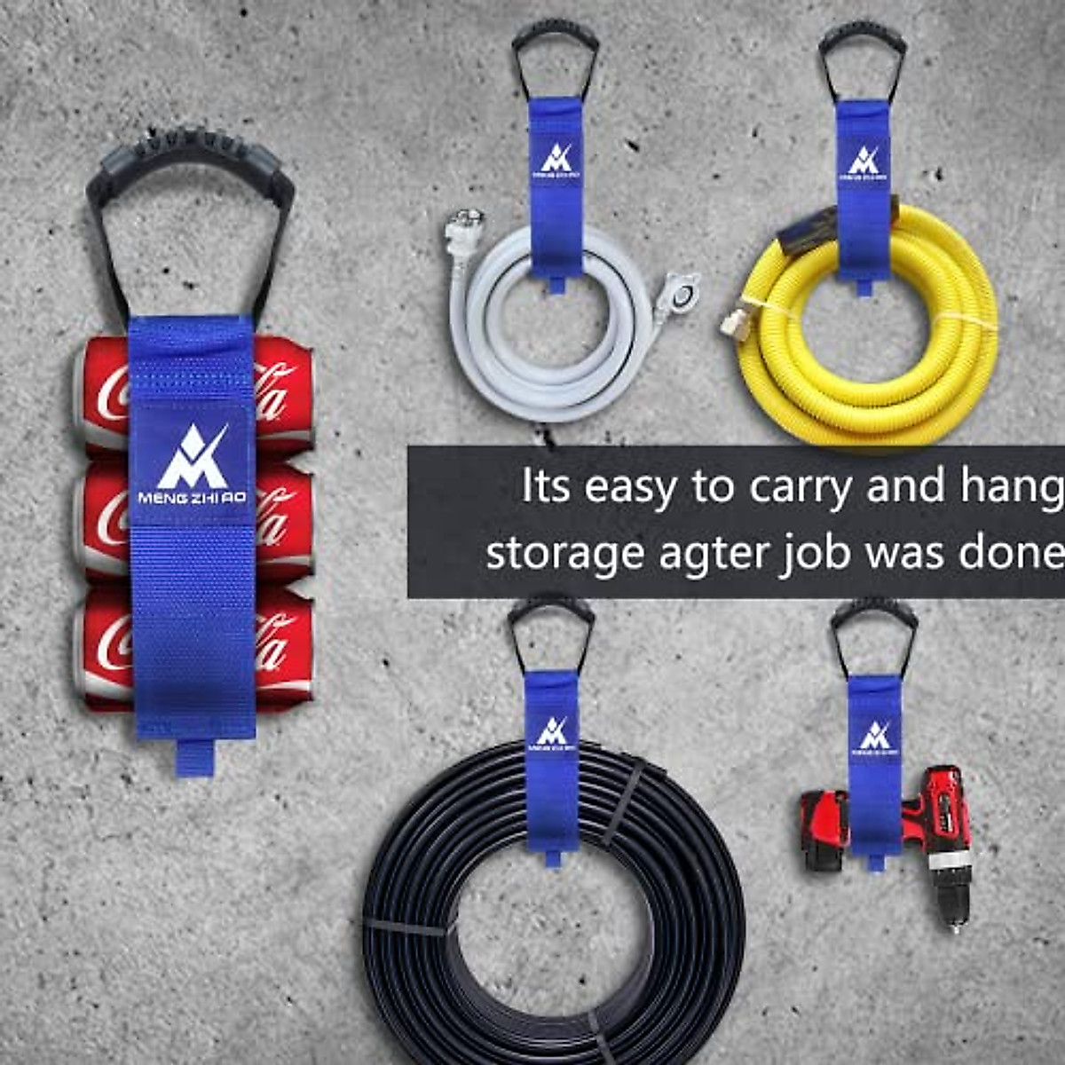4 Pcs Heavy Duty Pool Vacuum Hose Storage Holder Garden Hose Organizer Hook and Loop Hose Strap Holder with Carrying Handle Perfect for Garden Hose Pool Vacuum Hose Garage Tool etc. (BLUE)
