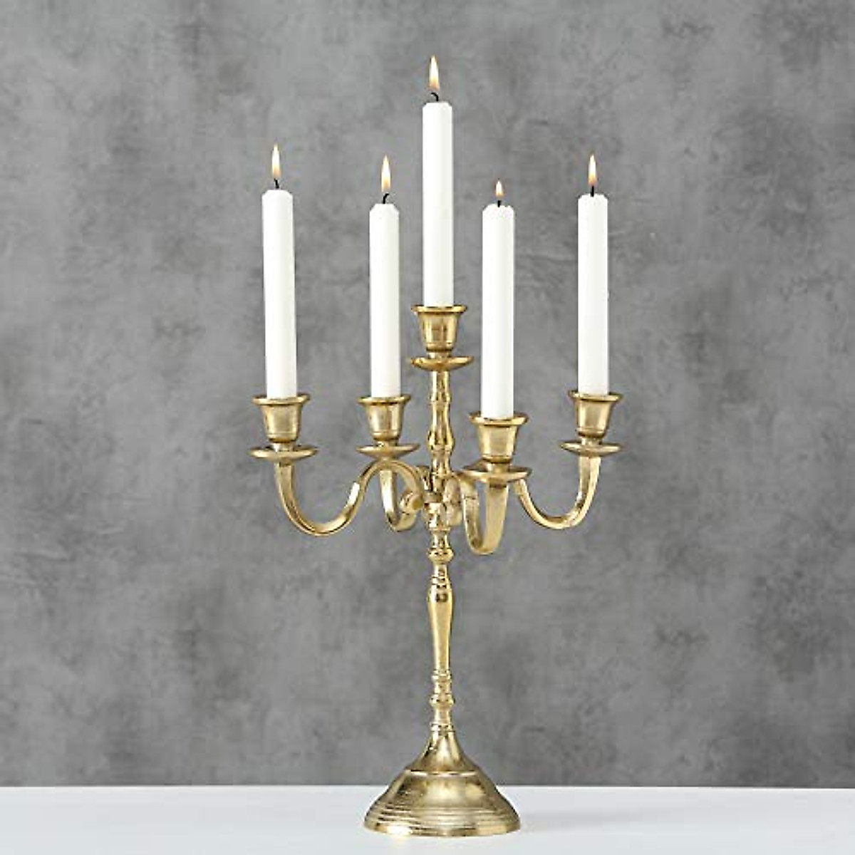 WHW Whole House Worlds Hamptons Five Candle Golden Candelabra, Hand Crafted of Cast Aluminum Nickel, Over 1 FT (15.75 Inches)