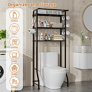 Simple Trending 3 Tier Over The Toilet Rack, Shelf Bathroom, Bathroom Stand Organizer Space Saver, Black