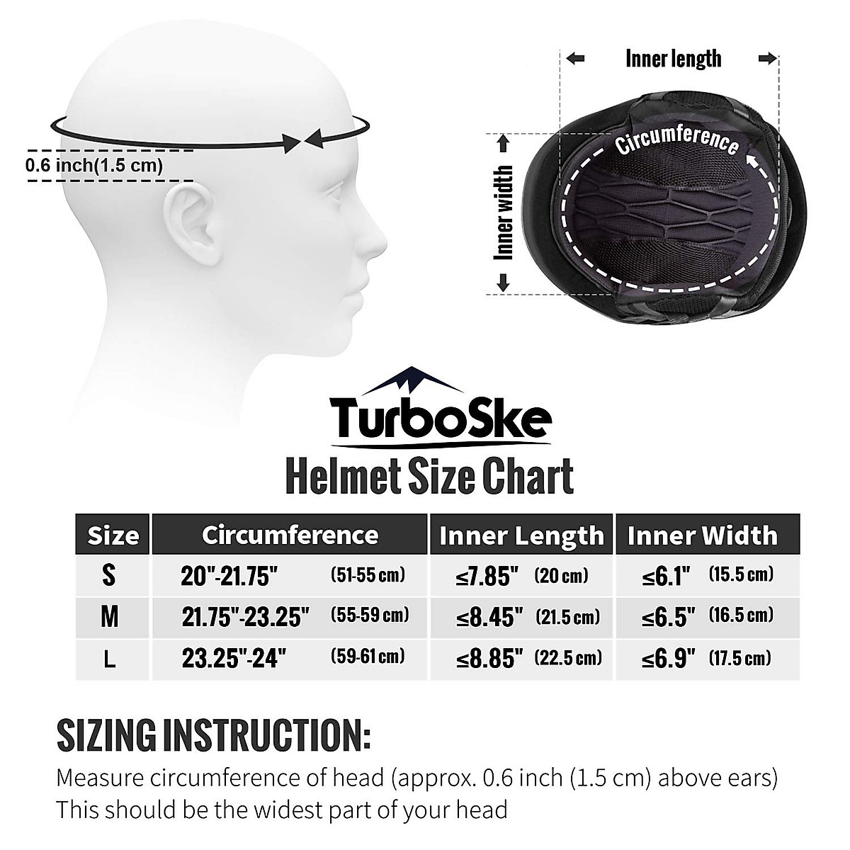 TurboSke Ski Helmet, Snowboard Helmet, Snow Sports Helmet for Men Women and Youth (Black, M)