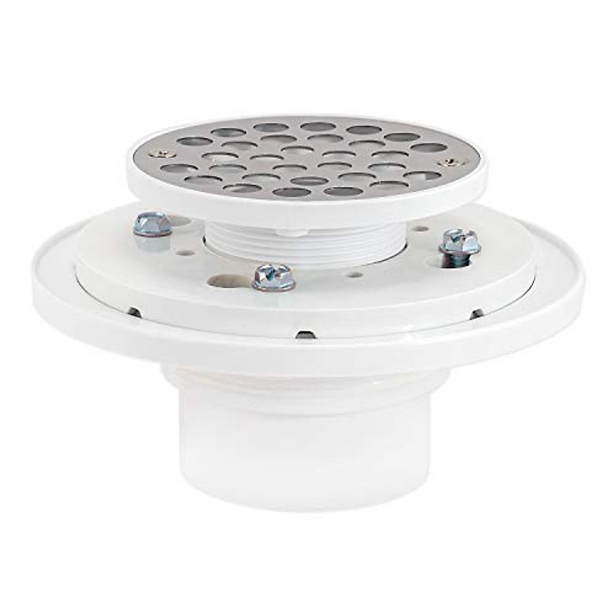 EZ-FLO 2 Inch x 3 Inch PVC Low Profile Floor & Shower Drain, Stainless Steel Grid, 15301, White