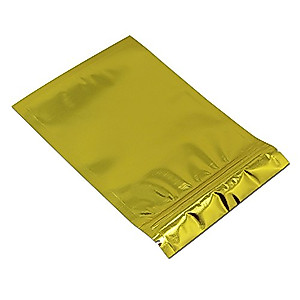 Zipper Lock Gold Aluminum Foil Bags for Zip Resealable Airtight Lock Mylar Bags for Long Term Food Storage with Tear Notch (100, 3.9x5.9 inch)