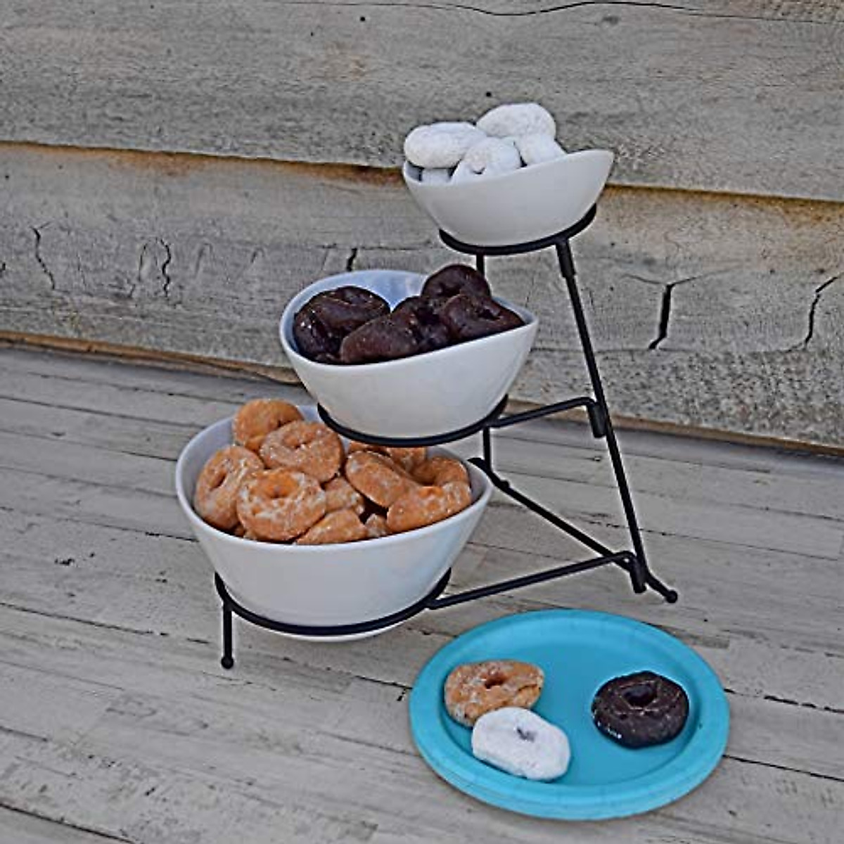 3 Tier Oval Chip and Dip Bowl Set Party Food Server Display Set Tiered Snack Server with Metal Rack