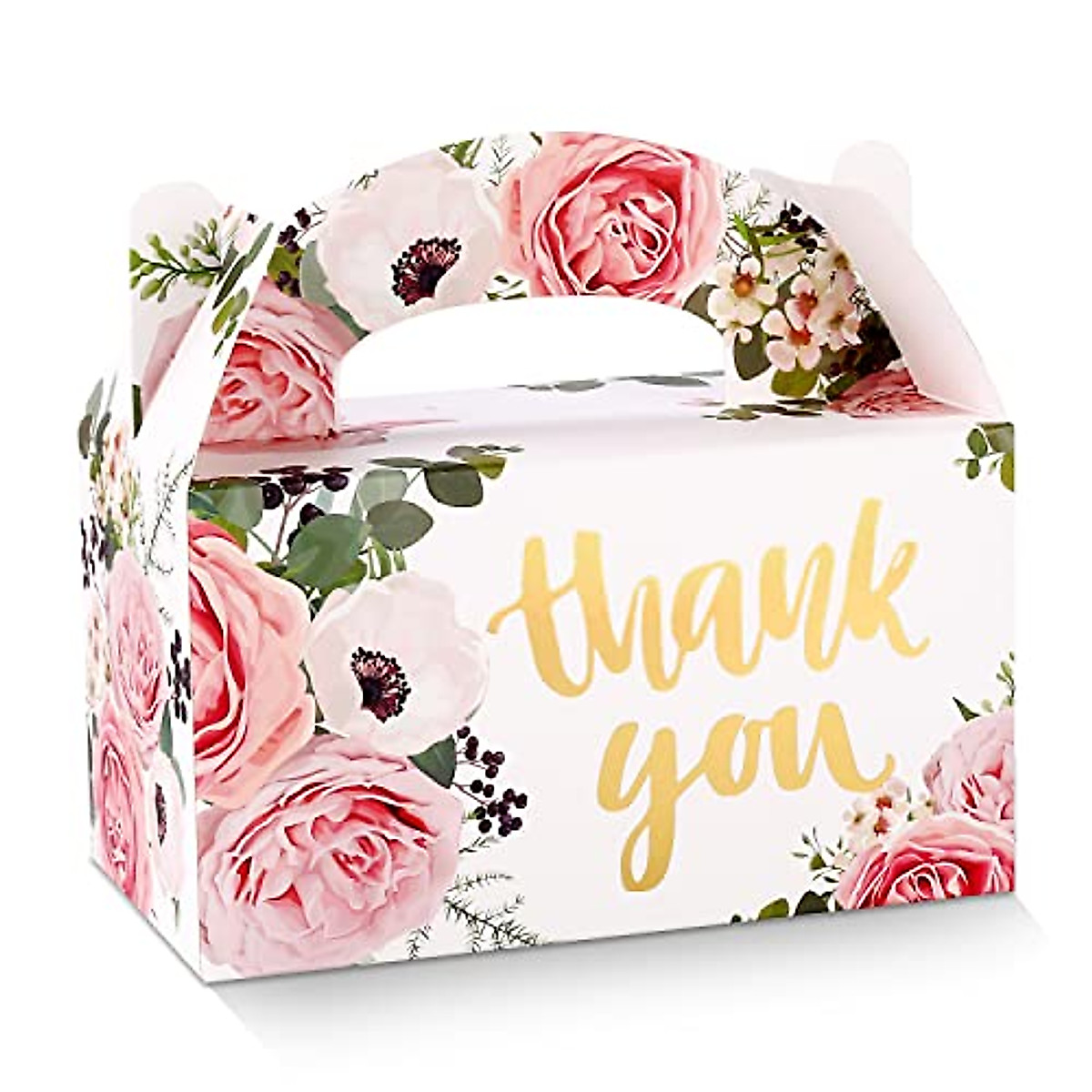 SOSFKIM Gable Treat Boxes Large 24 Pack - Floral Party Favor Boxes Bulk Embossed Foil 6.3x 3.5x 3.5in - Goodie Gable Boxes for Baby Shower, Wedding, Birthday