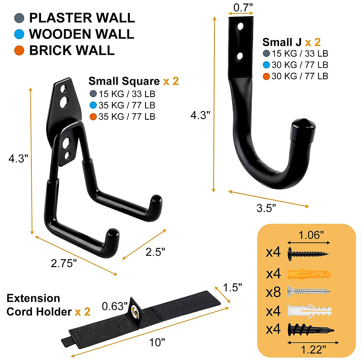 REMIAWY Garage Hooks Heavy Duty, Steel Utility Garage Storage Hook 6 Pack, Wall Mount Double Tool Hangers with Anti-Slip Coating for Hanging and Organizing Ladder Bike, Garden Tools, Bulk Items