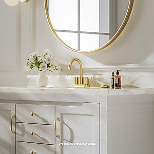 Brushed Gold 4 Inch 2 Handle Centerset Lead-Free Bathroom Faucet, Swivel Spout with Copper Pop Up Drain and 2 Water Supply Lines, BF015-1-BG