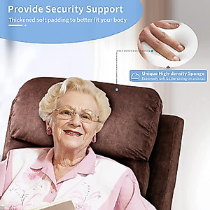 URRED Electric Lift Chairs Recliners for Elderly, Power Recliner Chair with Heat and Massage for Adult, Velvet Fabric Massage Recliner Sofa Chair with Lumbar Pillow, Side Pockets, USB Ports (Brown)