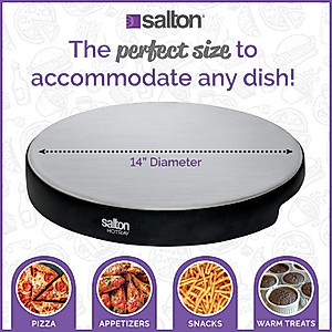 Round Warming Tray by Salton | Cordless Electric Hot Plate | Cooking, Serving & Warming Tray | 14” Diameter Hot Plate