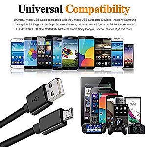 KAHEAUM Micro USB Cable 10ft High Speed Data Transfer Fast Charging Android Phone Charger Cord for Kindle Fire Samsung Galaxy Note 5 4 S6 Edge J7 J7V J5 J3 LG E4 E5 E6 Tablet PS4 Xbox Car-Black