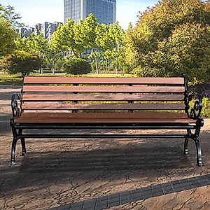 Outdoor Bench, PVC Seat + Cast Aluminum Legs, Garden Bench, Park Bench with Comfortable Backrest
