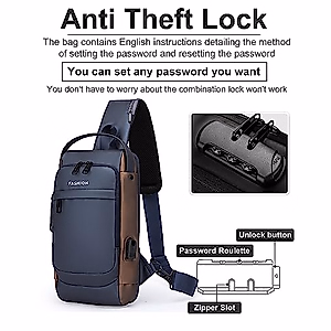 Geanbun Anti-Theft Sling Bag USB Shoulder Bag Crossbody Backpack Waterproof Chest Daypack Lightweight (Blue)