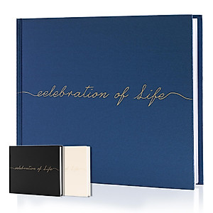 Braveriky Twill Funeral Guest Book for The Celebration of Life - in Loving Memory Guestbook with a Memory Table Sign - Hardcover Guest Sign in Book for Funeral Service - 320 Entries, 9"x7.5", Navy