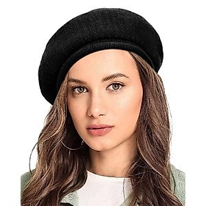 Women Wool Beret Hat French Style Winter Warm Solid Color Classic Knit Beret Cap