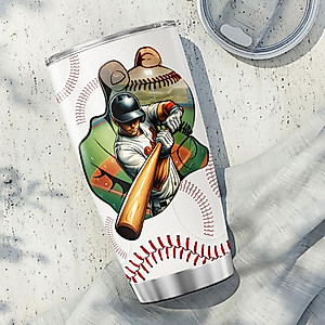 JENOIS Hustle Hit Baseball, Tumbler 20 Oz With Lid And Straw, For Fathers Cup Day Women Coffee Dad Tumblers, Baseball Gifts