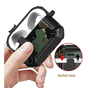 MiRUSI for Airpods Pro 2 (2022) Case Cover with Secure Lock Clip, Military Armor Style Full-Body Rugged Hard Shell with Carabiner,Shockproof Protective Case Cover Supports Wireless Charging(Green)