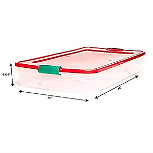 HOMZ 60-Quart Latching Holiday Underbed Durable Storage Organizer Container Box Tote with Easy Grip Handles and Glide Wheels, Clear (2 Pack)