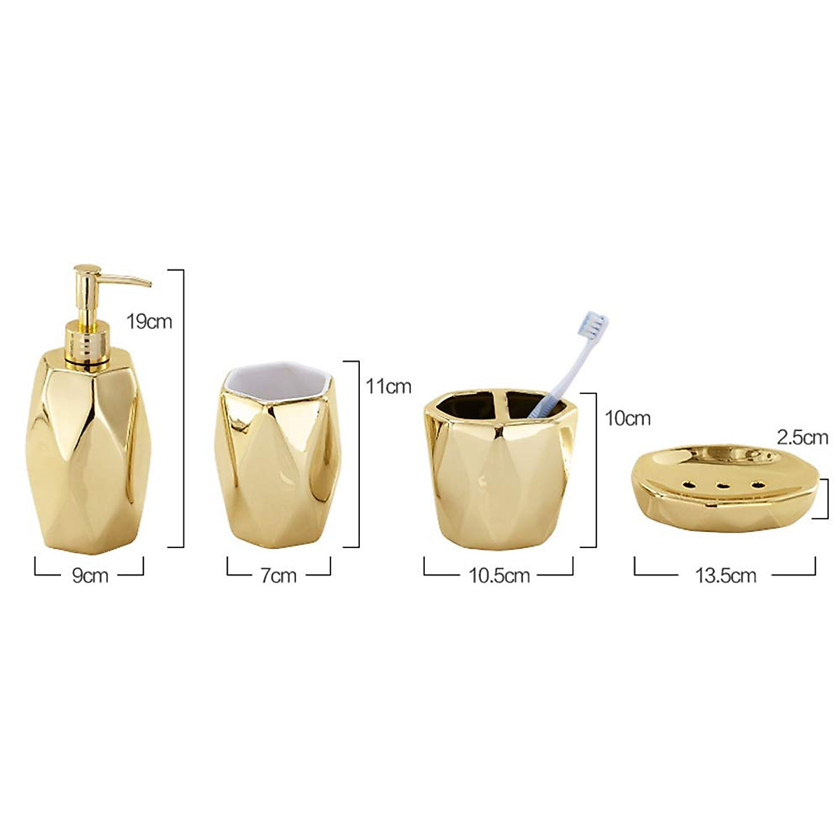 WYZQQ Luxury Gold Ceramic Bathroom Accessory Set, Bathroom Decor Including Soap Dispenser, Toothbrush Holder, Cup, Soap Dish, Tray - Creative Home Gift