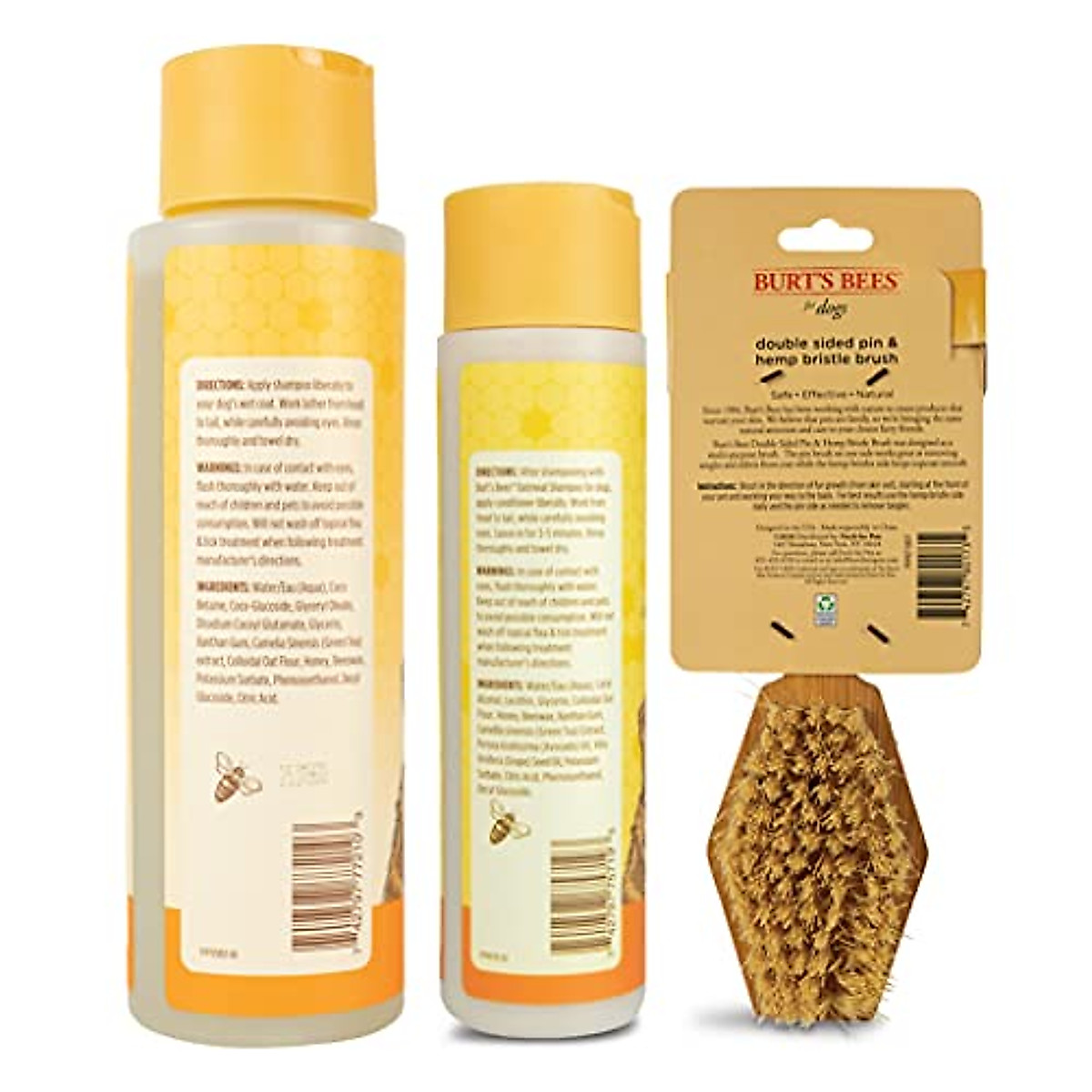 Burt's Bees Bundle Oatmeal Grooming Kit | Includes Oatmeal Dog Shampoo and Conditioner with Colloidal Oat Flour and Honey, and Double Sided Pin & Bristle Brush