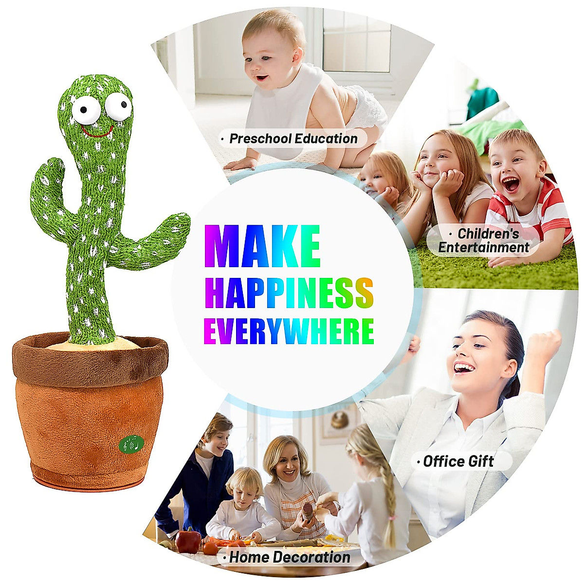 Dancing Cactus Toys for Baby Boys and Girls, Talking Plush Dancing Cactus Toy Electronic Plush Toy Singing, Record Repeating What You Say with 120 English Songs and LED Lighting for Home Decor Toys