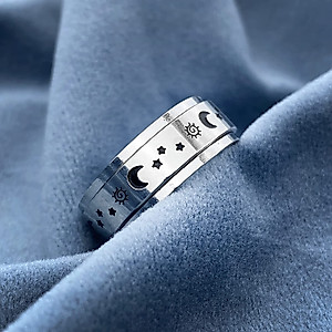 Zed ShadoWw Tuning Rotating Stars Sun Moon Stainless steel Ring Playability Boho Bands Jewelry size11