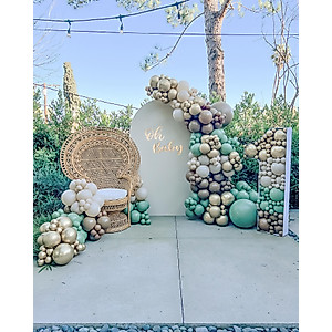 142pcs Sage Green Balloon Garland Arch Kit Jungle Safari Woodland Balloon Garland Arch Sage Green Brown Beige Gold Balloons for Baby Shower Wild One Safari Birthday Decorations