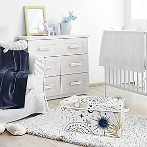 Sweet Jojo Designs Star and Moon Boy or Girl Small Fabric Toy Bin Storage Box Chest For Baby Nursery or Kids Room - Navy Blue, Gold, and Grey Celestial Sky Stars Gender Neutral Unisex