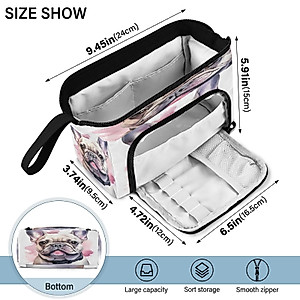 Emelivor French Smile Bulldog Pencil Case Large Capacity Pencil Pouch Bag with Compartmens Pen Bag Case Portable Stationery Bag Pencil Organizer for School Office Men Women Adults