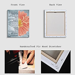 Kas Home Sunflower Wall Decor Inspirational Quotes Canvas Wall Art Rustic Farmhouse Sunflower Artwork for Bathroom Bedroom Office Kitchen Framed Ready To Hang (12 X 15 inch, Red - Flower)