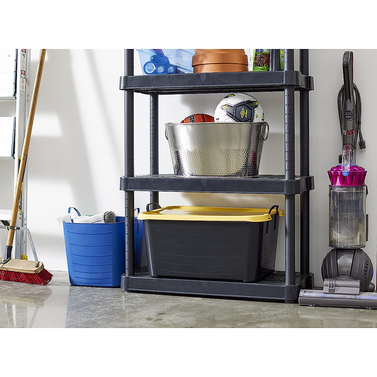 Life Story 55 Quart Plastic Stackable Storage Unit Bin with Lid and Handles for Home Garage Organization, Black and Yellow (6 Pack)