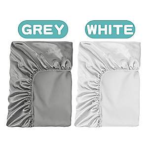 GUNTAIL 2 Pack Satin Soft Crib Sheet for Baby with Sensitive Hair Silky Baby Mattress Sheet White and Gray Unisex 52’’x28’’x8’’ Fitted Sheets