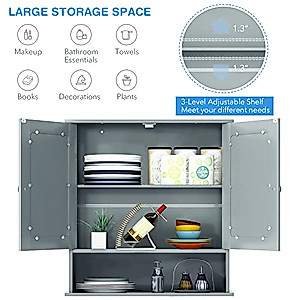 Giantex Bathroom Wall Cabinet with 2 Mirror Doors and Adjustable Shelf, Hanging Wooden Medicine Cabinet Storage Organizer, Bathroom Mirror Cabinet Wall Mounted (Grey)