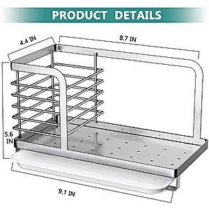 SUNESY Kitchen Sink Caddy for Holding Soap Dispensers & Sponge, Multifunctional Kitchen Sponge Holder with Removable Tray, Rustproof 304 Stainless Steel Kitchen Sink Organizer with Great Storage