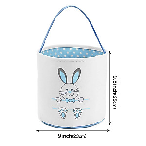 Waarms 2 Pack Easter Bunny Basket Bags for Kids, Canvas Cotton Personalized Egg Basket Hunt Bags Cute Rabbit Print Buckets for Easter Eggs, Candy, Gift (Blue, Purple)