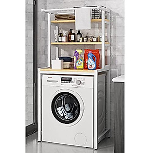 KEAVY Above Washing Machine Shelf, Shelves Above Toilet with Hanging Rod, Over The Washer and Dryer Storage Shelf, Bathroom Space Saving Organizer Rack