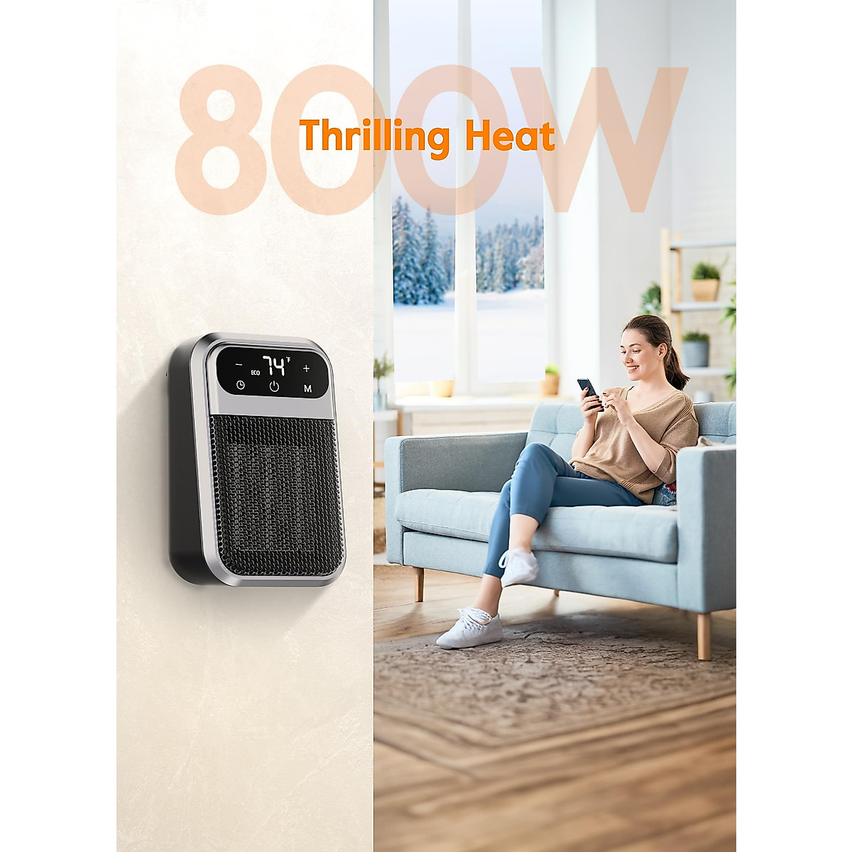 GiveBest 800W Wall Outlet Space Heater with Remote, Small Plug in Electric Heater LED Display with Adjustable Thermostat and Timer for rv and Home Office Bathroom Indoor Use, 2 Pack