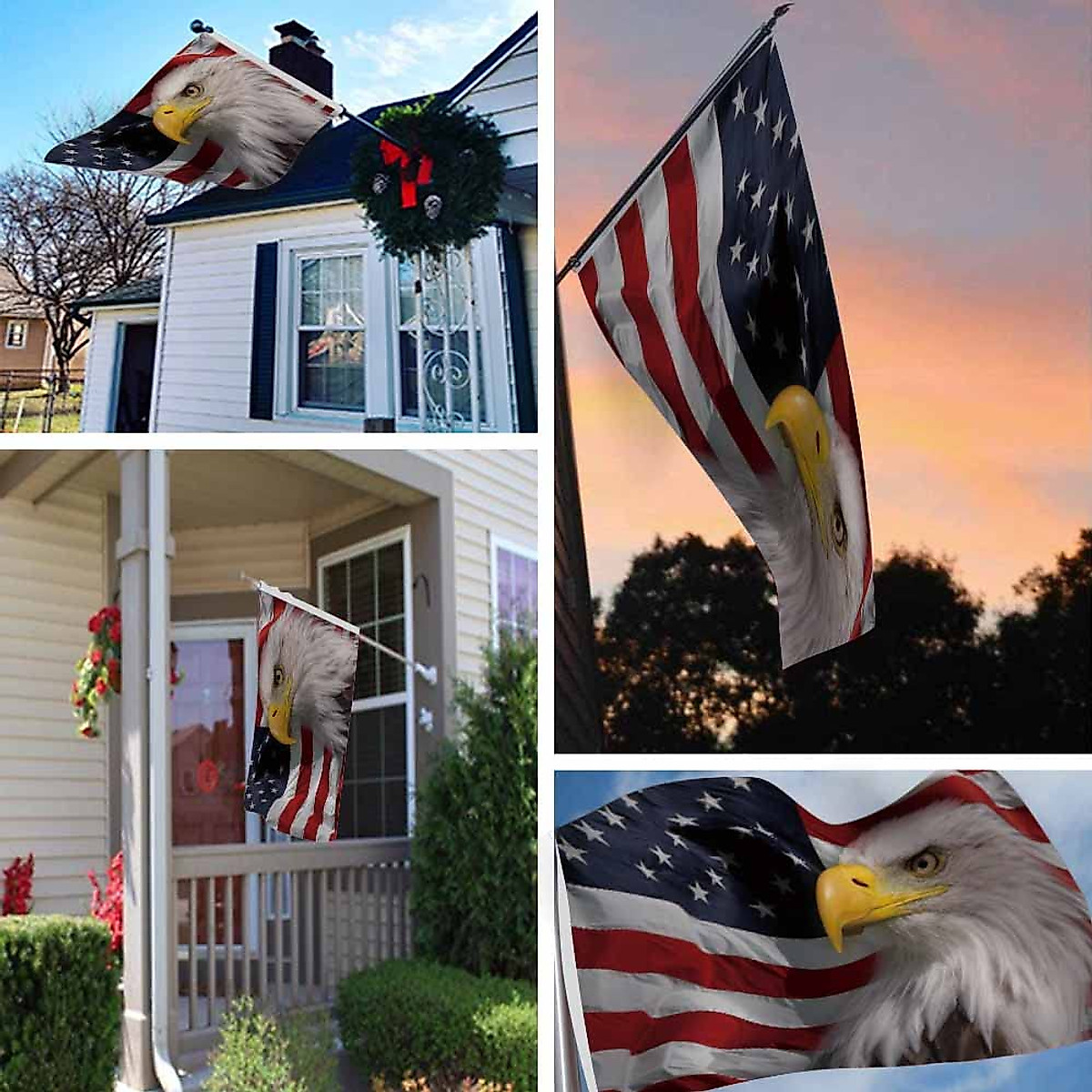 Yekiua Patriotic Eagle Flag 3X5 Outdoor North American Bald Eagles Star Striped Us American Flag Veterans Day Double Sided Flags All Weather Long Lasting With 2 Brass Grommets